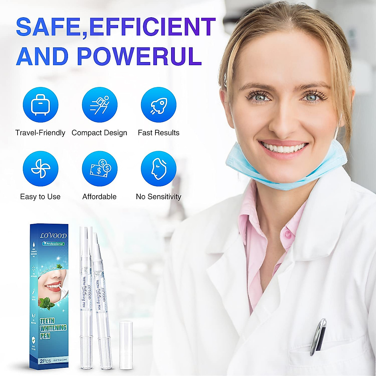 LOVOOD Teeth Whitening Pen(2 Pcs), 20+ Uses, Effective, Painless, No Sensitivity, Travel Friendly, Easy to Use, Beautiful White Smile, Effective Tooth Whitener, Natural Mint Flavor