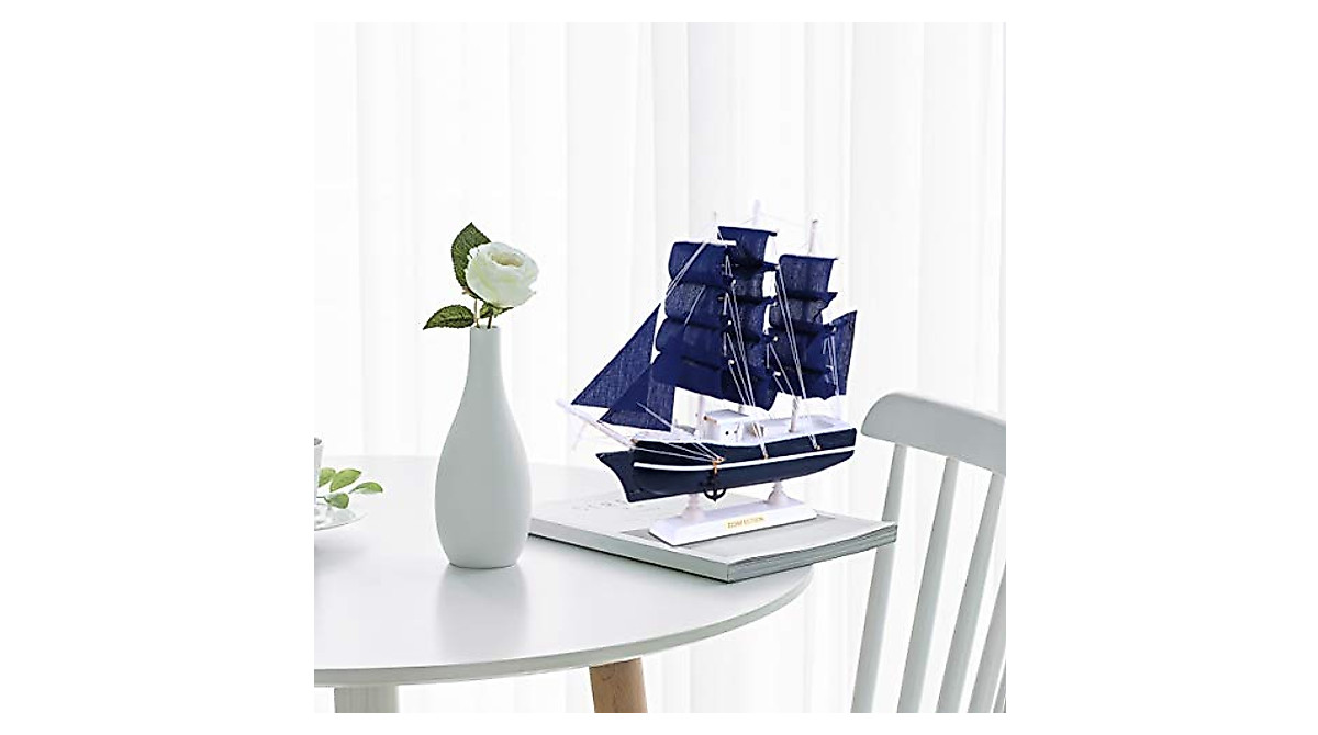 Vintage Wooden Sailing Boat Model for Coastal Home Decor