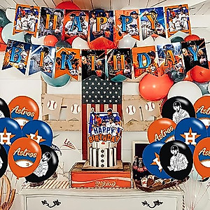 Astros Baseball Birthday Party Decorations ,Astros Baseball Birthday Party Favor with Banner, Ballons,Cake Topper, Cupcake Toppers for Boys Girls Fans Baseball Party Supplies
