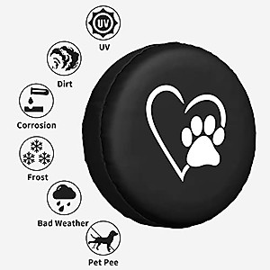 Love Heart Bear's Paw Fashion Graphic Print Spare Tire Cover Wheel Protector Waterproof Dustproof Uv Resistant for Jeep, Camping Travel Trailer, Rv, SUV and Many Vehicle Universal 17 Inch
