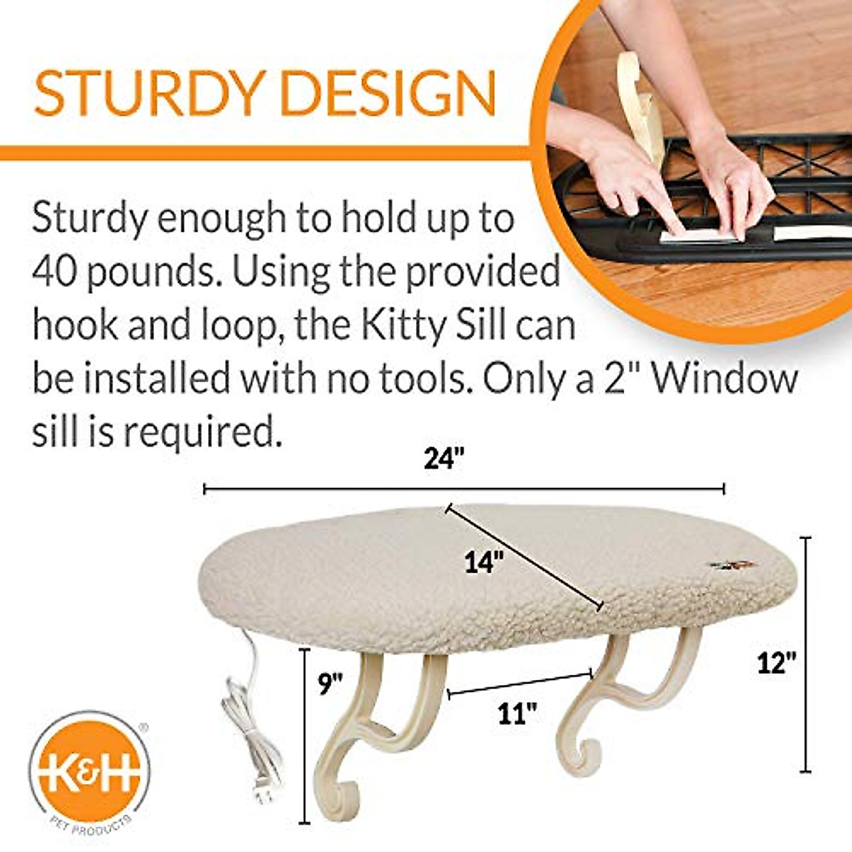 K&H Pet Products Thermo-Kitty Sill Heated Cat Bed, Fleece, 6W