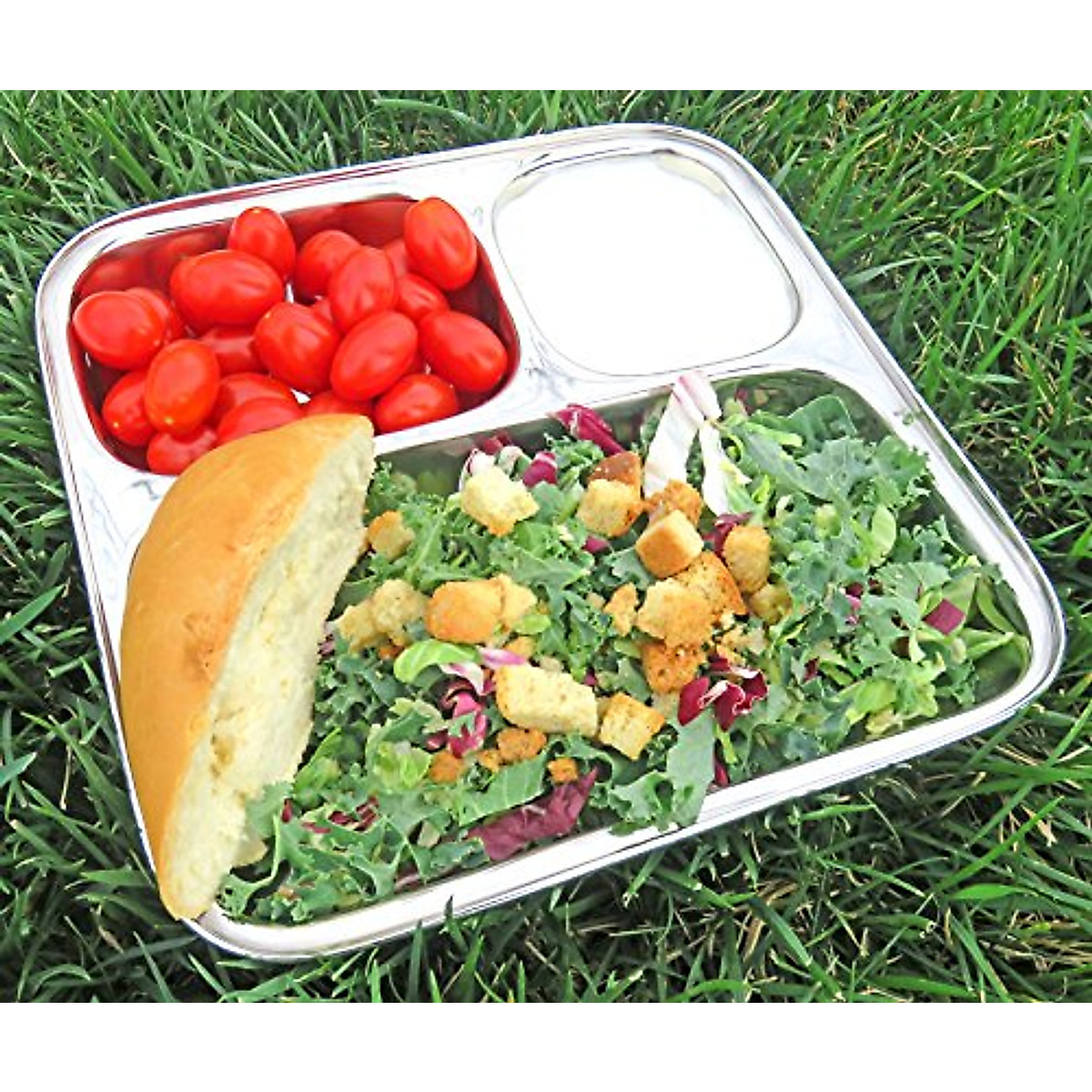 Lifestyle Block Stainless Steel Eco Friendly Compartment Stainless Steel Food Tray Large Divided Camping Plate