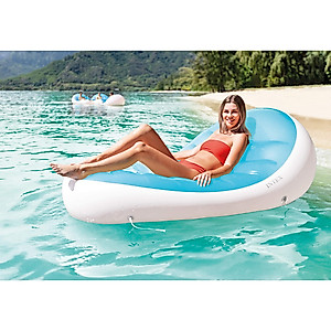 Intex Petal 76 x 49 Inch Inflatable Floating Lounge Chair Pool Float Lounger with Cupholder and Connector Tethers, Blue & White