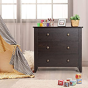 Giantex Drawer Chest with 3 Drawers,Solid Curved Legs and Double Handled Bedside Table Storage Dresser Cabinet for Bedroom, Living Room, Entryway, Nursery 28x 18x 26 Inch Drawer Dresser (Deep Coffee)