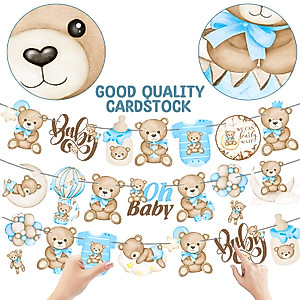 Teddy Bear Party Banner 3Pcs We Can Bearly Wait Baby Shower Decorations Blue Bear Baby Shower Banner for Baby Boy Gender Reveal Party Decorations