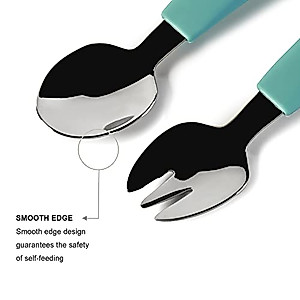 Toddler Utensils Set Spoon and Fork, Stainless Steel Baby Fork and Spoon Set with Silicone Handles,for Toddlers 18 Months+, Children's Flatware Set, BPA Free (Pink)