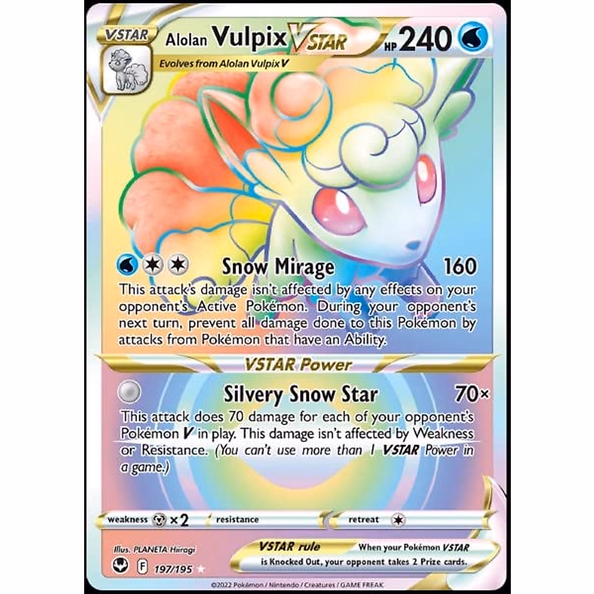 Alolan Vulpix Vstar 197/195- Silver Tempest - Full Art Rainbow - Pokemon Secret Rare