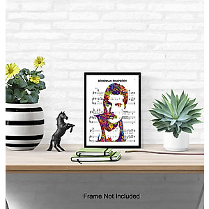 Freddie Mercury Poster - 8x10 Bohemian Rhapsody Poster - Freddie Mercury Merchandise - Queen Sheet Music - 80s Pop Music Gifts - Wall Art Decor