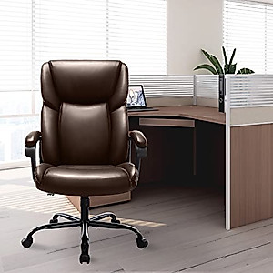 Executive Office Desk Chair Adjustable High Back Ergonomic Managerial Rolling Swivel Task Chair Computer PU Leather Home Office Desk Chairs with Lumbar Support, Brown