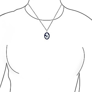 Classic Antique Estate Jewelry Style Blue White Carved Oval Simple Framed Victorian Lady Portrait Mother and Child Cameo Pendant Necklace For Women Wife .925 Sterling Silver