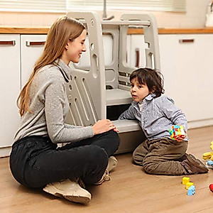 SDADI Childrens Step Stool with Three Adjustable Heights, Light Gray