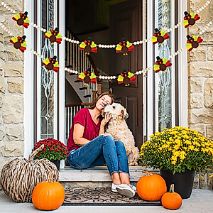 Thanksgiving Party Decorations - NO DIY - Thanksgiving Felt Turkey Wood Beads Garland Banner for Thanksgiving Indoor Outdoor, Rustic Farmhouse Thanksgiving Banner for Fireplace Mantle Wall Party