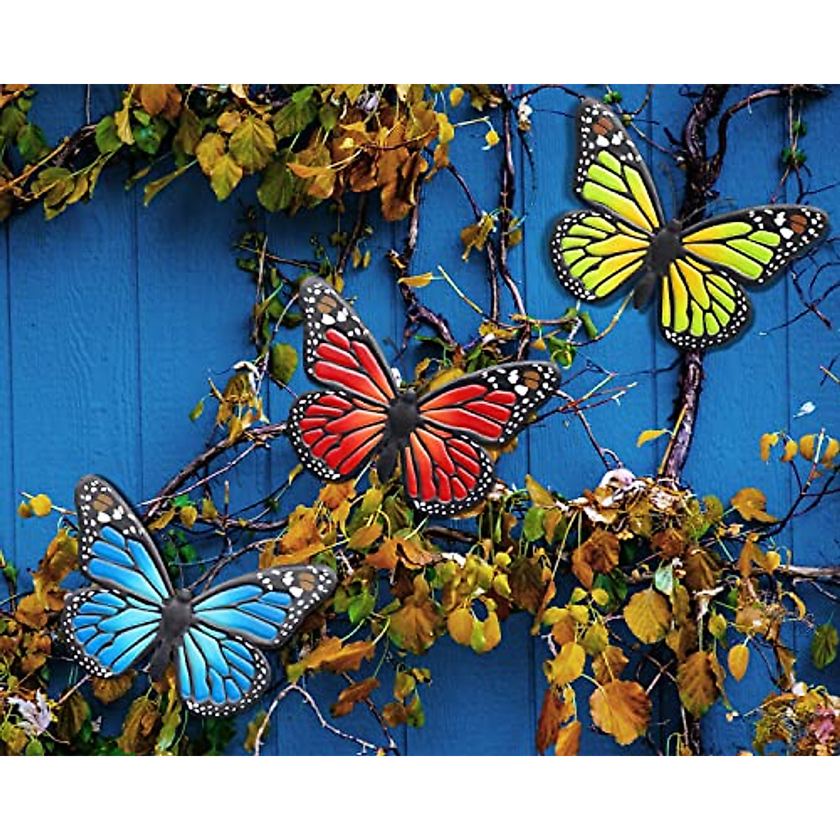 Daogtc Metal Butterfly Wall Art Decor-9.8 inches Butterfly Hanging Decoration for outdoor indoor, Decorate Home Garden Farmhouse Yard Patio Fence Living Room Bedroom(3Pcs)