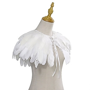 ZAKIA Fashion Feather Cape Stole Black White Beige Shawl Iridescent (White)