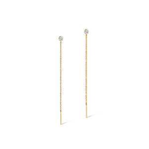 Gelin Solitaire Threader Earrings in 14K Solid Gold | 14k Gold CZ Chain Dangle Earrings for Women