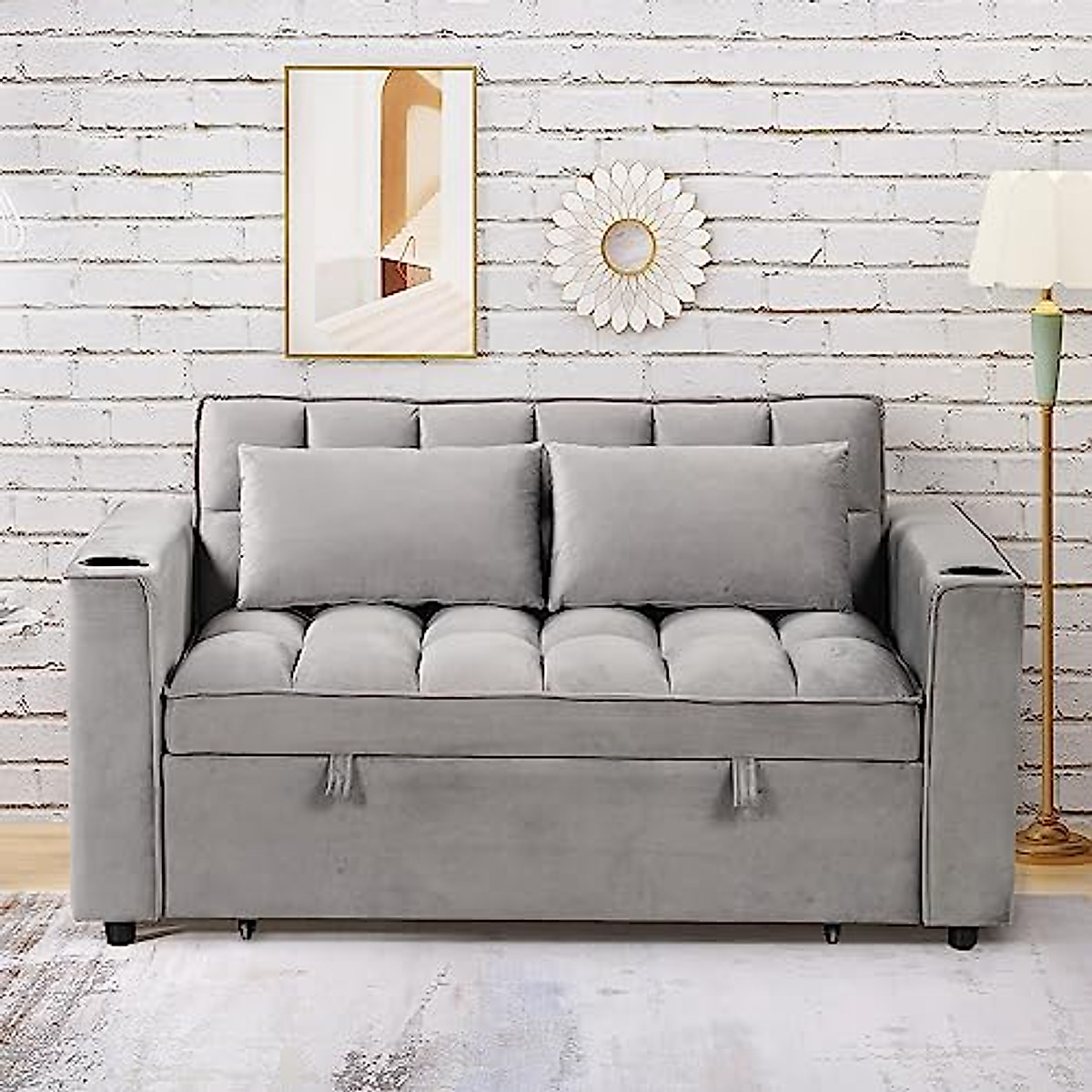 Eafurn 3 in 1 Convertible Loveseat Sofa with Pull Out Sleeper Bed, Small Love Seat Futon Couch Sofabed with Adjustable Backrest, Multi-Functional Upholstery Reclining Chaise Lounge for Living Room