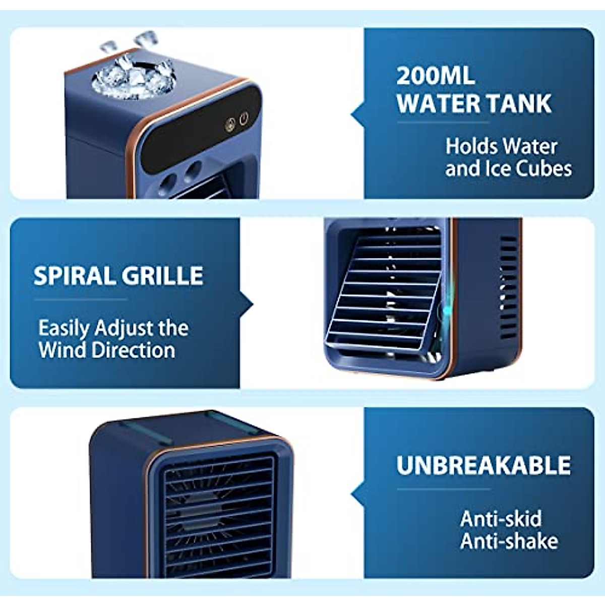 hYwecy 2023 Portable Air Conditioner-Rechargeable Office Air Conditioner in Three Speeds&Spray Speed,Portable Evaporative Cooling Fan with Spray for Home Bedroom Office(dark blue)