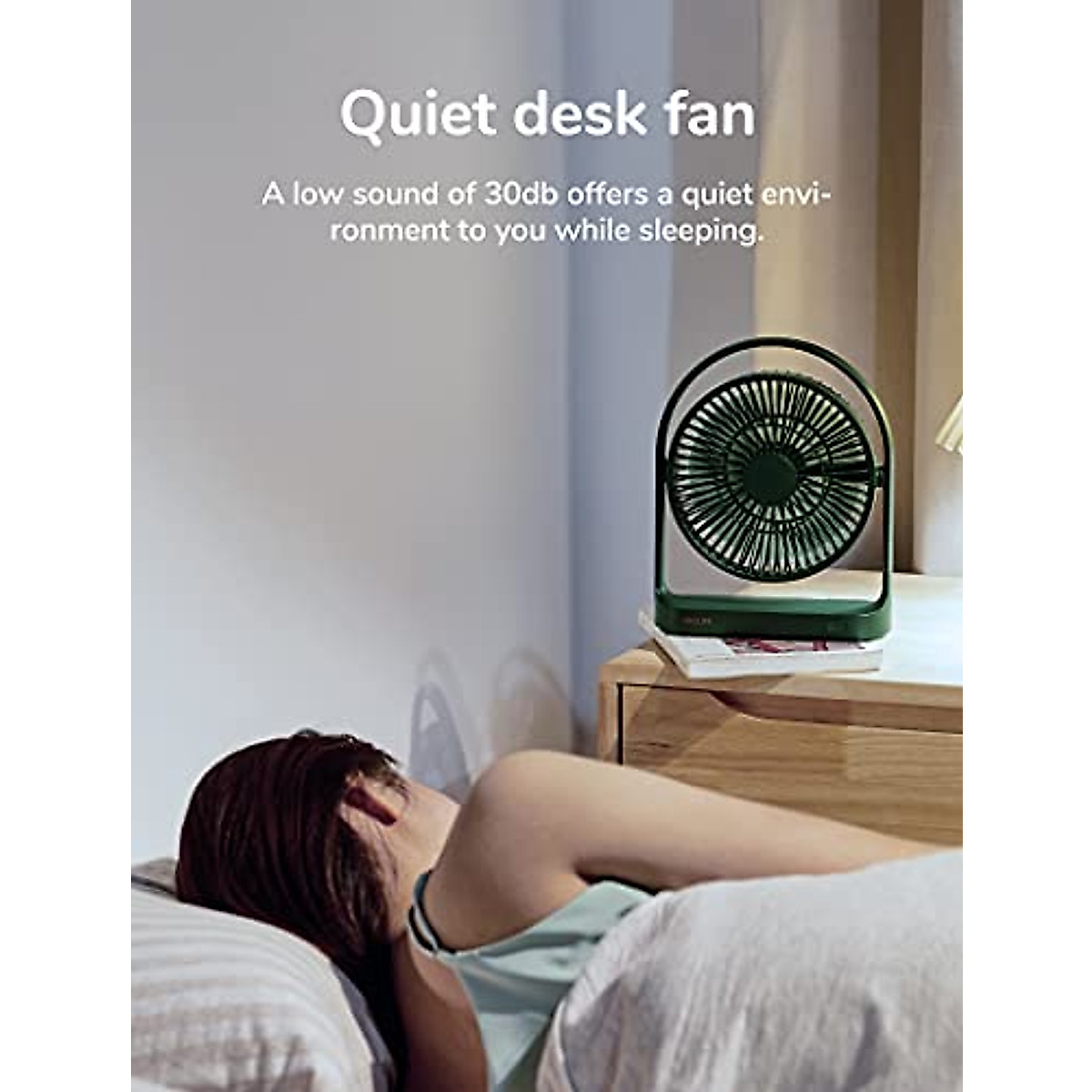 JISULIFE Desk Fan, Mini Desk Fan with 4 Speeds, USB Small Portable Desktop Fan with Unique Design for Home Desktop Office Table Bedroom, Ultra Quiet, Strong Wind, 330°Rotate-Dark Green