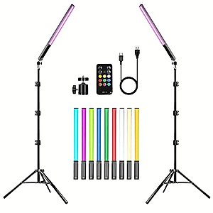2 Pack RGB LED Video Light Wand Stick with Tripod,Hagibis Photography Studio Lighting Kits with Adjustable Light Stand&Remote Control 10 Color Modes,3200K-5600K