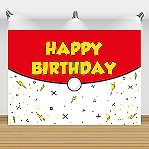 Cartoon Red and White Ball Birthday Backdrop Kids Red and White Ball Magical Pet Photo Background Decorations Child Cake Table Banner Supplies 7x5ft