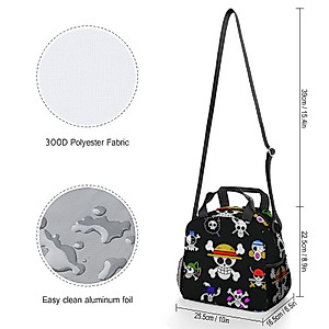 CHSSONG Insulated Lunch Bag One Skull Piece Dinner Box Leakproof Cooler Portable Handbag Reusable Thermal Tote Bag With Adjustable Shoulder Strap Black, 25.5x22.5x16.5cm(10x8.9x6.5inch)