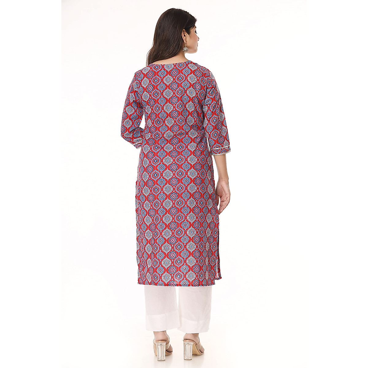 Vihaan Impex Indian Kurti Set with White Pant for Women Red