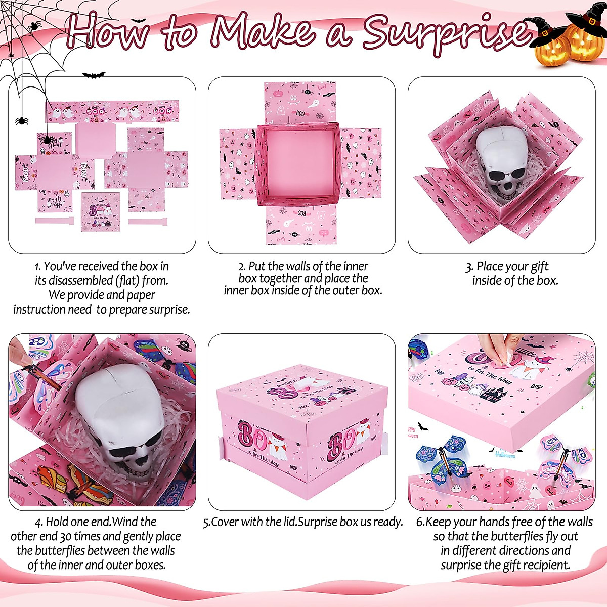 Welpurch Butterfly Explosion Gift Box, Pink Ghost Boo Ghost Guest Unique Exploding Box, Surprise Flying Butterfly Box, Exploding Gift Box for Birthdays, Wedding, Anniversaries, Christmas (Pink)