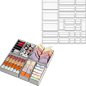 31 PCS Drawer Organizer Set for Bedroom Bathroom, 25 Pcs Clear Plastic Drawer Organizer Trays and 6 Pack Drawer Organizers for Clothing