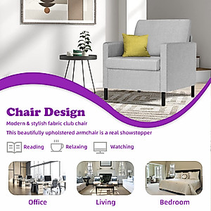 TYBOATLE Modern Upholstered Linen Fabric Accent Arm Chairs, Living Room Single Sofa Chair with Metal Legs, Comfy Reading Lounge Armchair for Small Spaces, Apartment, Bedroom, Office (Light Grey)