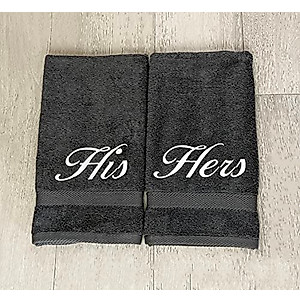 His and Hers Embroidered Hand Towels for Bathroom, Kitchen or Spa. This Set Includes 2 Hand Towels. His and Hers Gifts. 100% Cotton. (Gray)