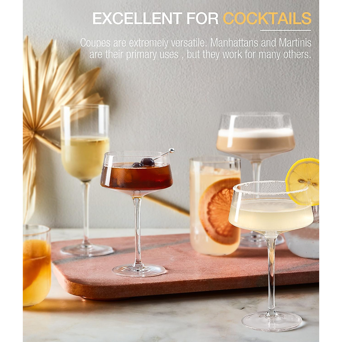 Coupe Glasses Set of 4, Martini Glasses Hand-Blown Premium Crystal Cocktail Glass for Manhattan, Margarita, Espresso Martini, Home Bar, Dinner Party, Birthdays, Housewarming Gift, 8oz Clear