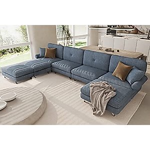 HOMERILLA Sectional Sofa, Modular Sofa, Modern Loveseat Living Room Seater Sofa with Armrest, Sleeper Bed Couch, Washable U-Shape Sofa, L-Shape Sofa with Ottomans, 7-Seat Sofa, Denim Blue