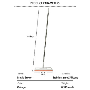 Kytasryl Multifunction Magic Broom, Silicone Squeegee Broom for Bathroom Kitchen Floor, Pet Hair Remover, Smart Broom for Indoor Cleaning, Window Cleaning (Orange)