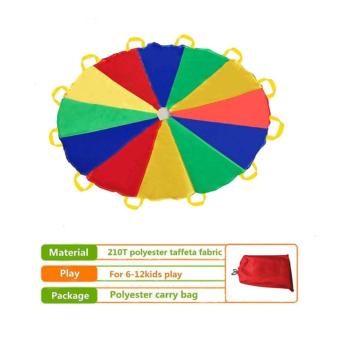 Sonyabecca Parachute Kids Play 12 Feet with 12 Handles for 8 12 Kids Game Kids Party Game