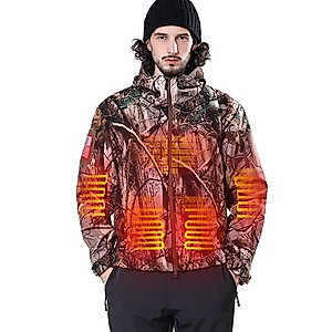 DEWBU Heated Jacket for Men with 12V Battery Pack Winter Outdoor Soft Shell Electric Heating Coat, Men's Tree, XL