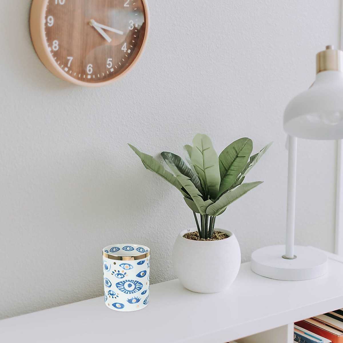 VOSAREA Aromatherapy Candle Jar with Lid Evil Eye Pattern Design Ceramic Makecup Cotton Swab Holder Decorative Candle Holder Bottle for Fireplace Kitchen Dining Decor