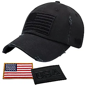 Antourage American Flag Hat for Men and Women | Vintage Baseball Tactical Hat Cap with USA Flag + 2 Patriotic Patches ((11) Black)