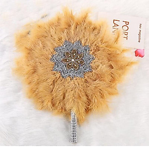 Msbfea One-Side African Turkey Hand Feather Fan Nigerian Handmade Feathers for Eventaille Mariage Wedding Hand Held Fan - Color 728