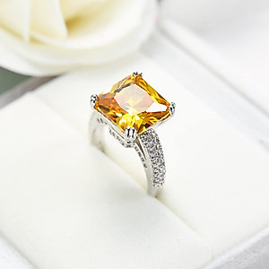 WDIYIEETN Fashion Jewelry Super Huge Genuine Yellow Topaz Gemstone Women Silver CZ Crystal Wedding Ring (7)