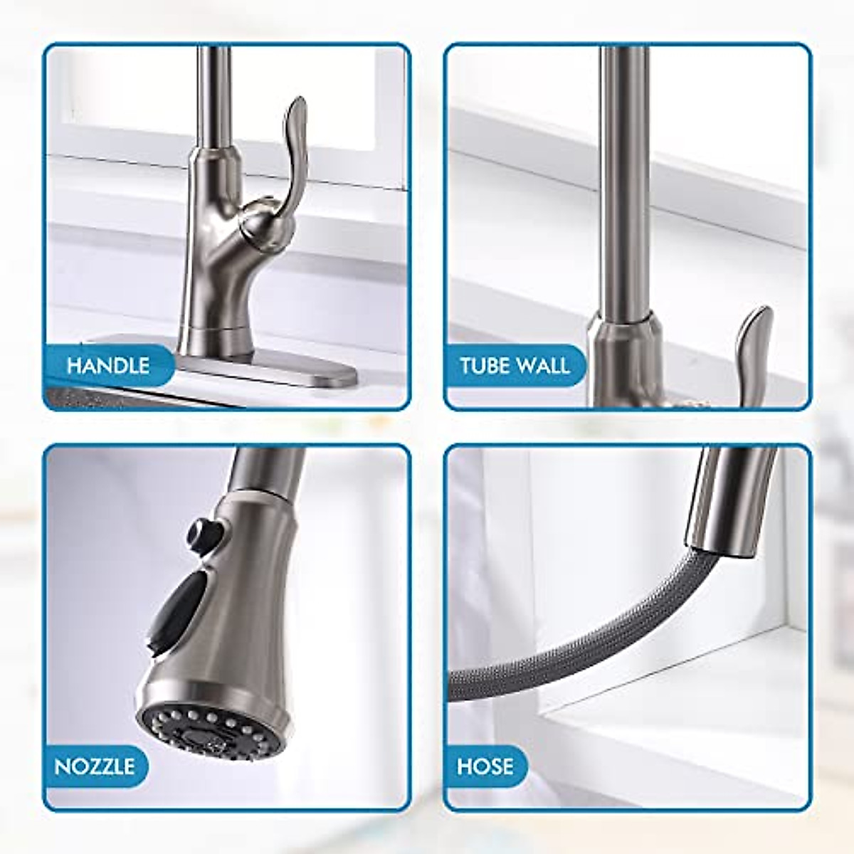 Pull Down Kitchen Sink Faucet, Single Handle High Arc Pull Out Kitchen Faucet with Sprayer, Commercial Modern rv Gooseneck Sink Faucet, Grifos De Cocina (Brushed Nickel Silver)
