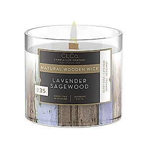 CLCo. by Candle-Lite Company Scented Candles, Lavender Sagewood Fragrance, One 14 oz. Single Wooden Wick Aromatherapy Candle with 90 Hours of Burn Time, White Color