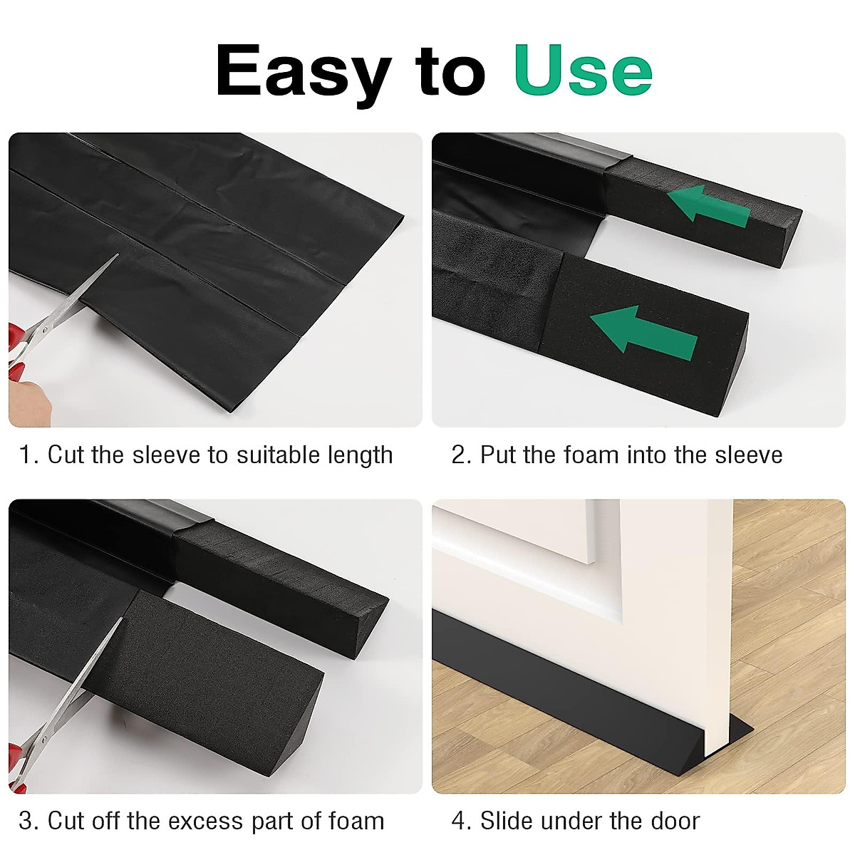 Lewondr Door Draft Stopper 36 Inch Under Door Draft Noise Blocker Waterproof Cuttable Triangle Strong Adhesive Weather Stripping Door Seal Under Door for Reduce Dust Air Door Sweep, Black