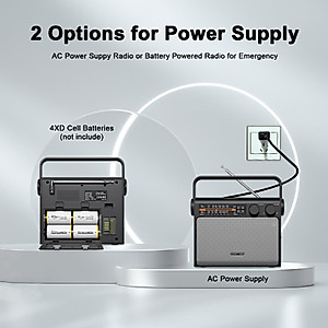 YOWGULF Portable AM FM Radio, Bluetooth Radio with Best Reception,Transistor Radio Plug in Wall or Battery Powered, Radio with Headphone Jack, USB, Aux in, Big Speaker, for Home Outdoor Gift