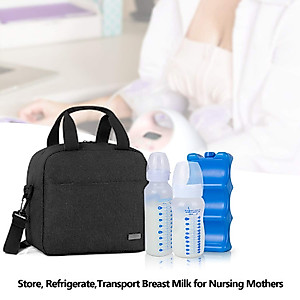 Teamoy Breastmilk Cooler Bag with Ice Pack, Travel Baby Bottle Carrier Tote Bag Fits Up To 6 Large 9 Ounce Bottles, Black