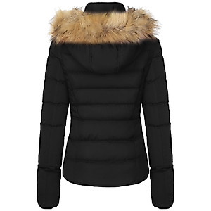 BodiLove Women's Fur Hooded Utility Jacket with Zipper and Fannel Lining Black M