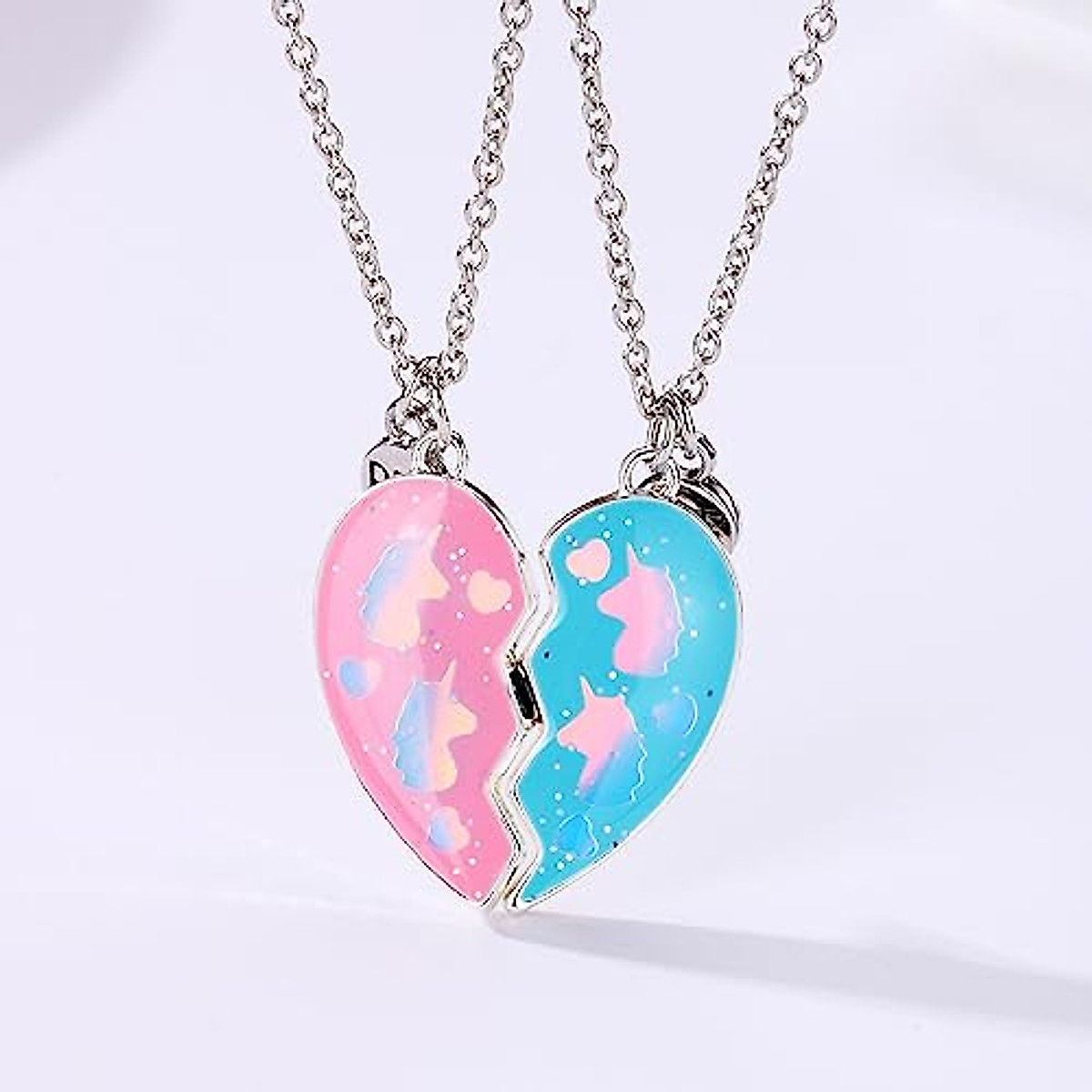 DOYYCA Best Friend Necklace Gifts Friendship Necklace Magnetic Matching Unicorn Heart BFF Necklace for 2 Girls (Blue Pink Unicorn)