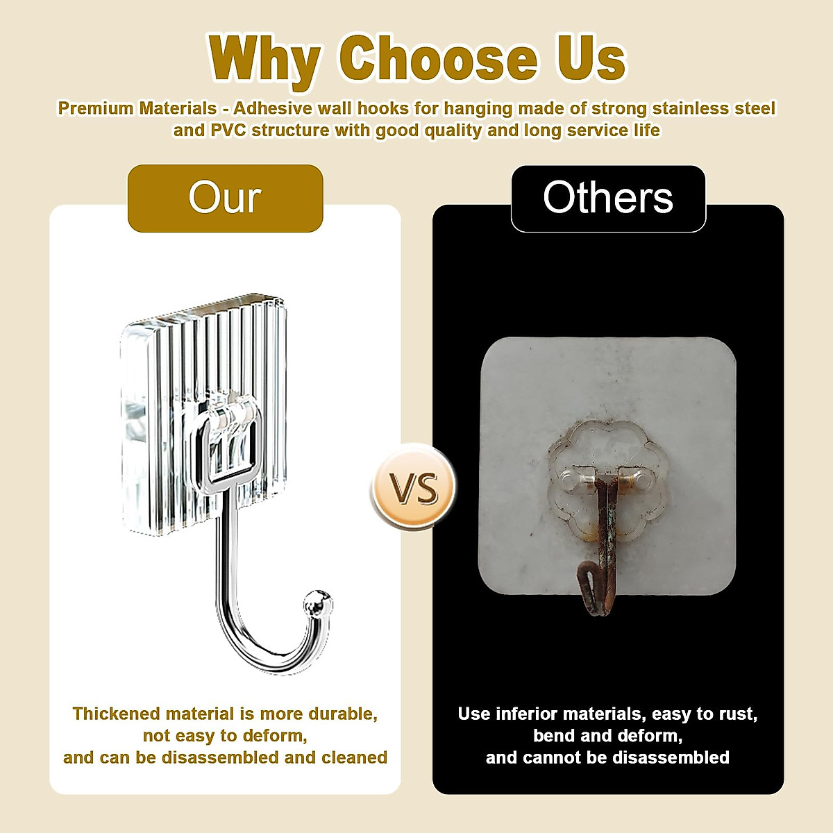 brushkitkit Large Adhesive Stainless Steel Hooks for Hanging Heavy Duty Wall Hooks 22 lbs Self Adhesive Towel Hook Waterproof Transparent Hooks 10 PCS(Four Colors are Optional) (White)