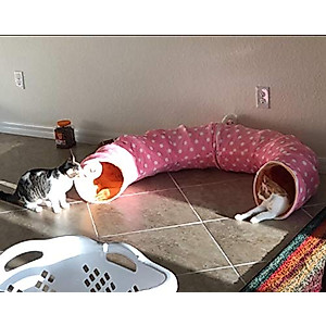 AUOON Cat Tunnel Bed with Central Mat,Big Tube Playground Toys,Soft Plush Material,Full Moon Shape for Kitten,Cat,Puppy,Rabbit,Ferret,Yellow