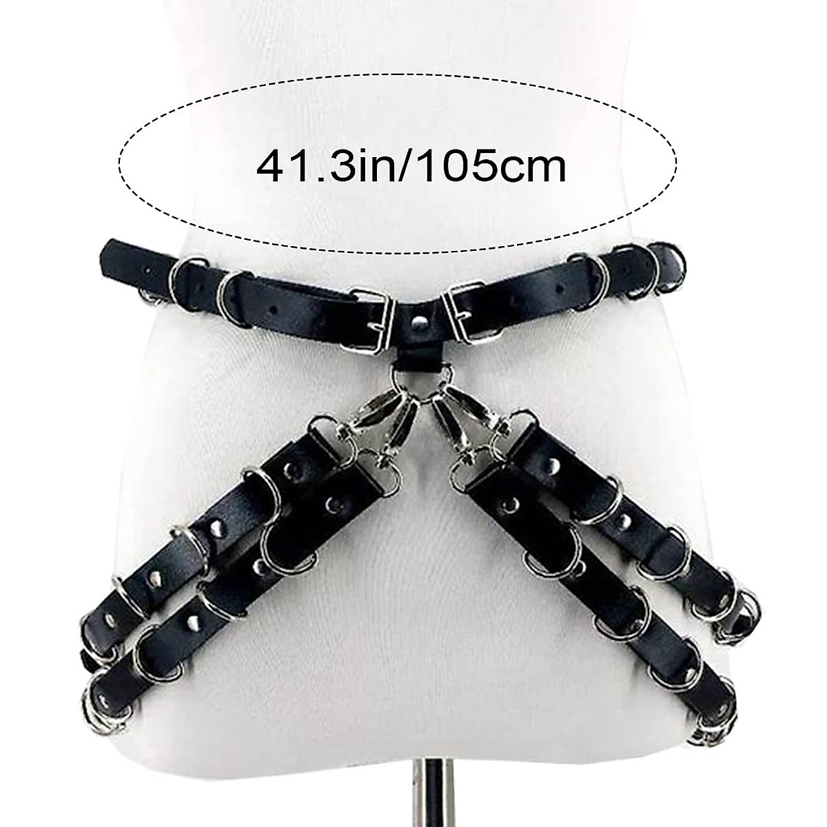 Cosydays Punk Waist Chain Belt Black Leather Harness Body Chain Belt Layered Party Rave Outfits Belly Chain Jewelry for Women and Girls
