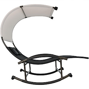 Double Rocking Chaise Lounge Bed with Canopy and Pillows - Black